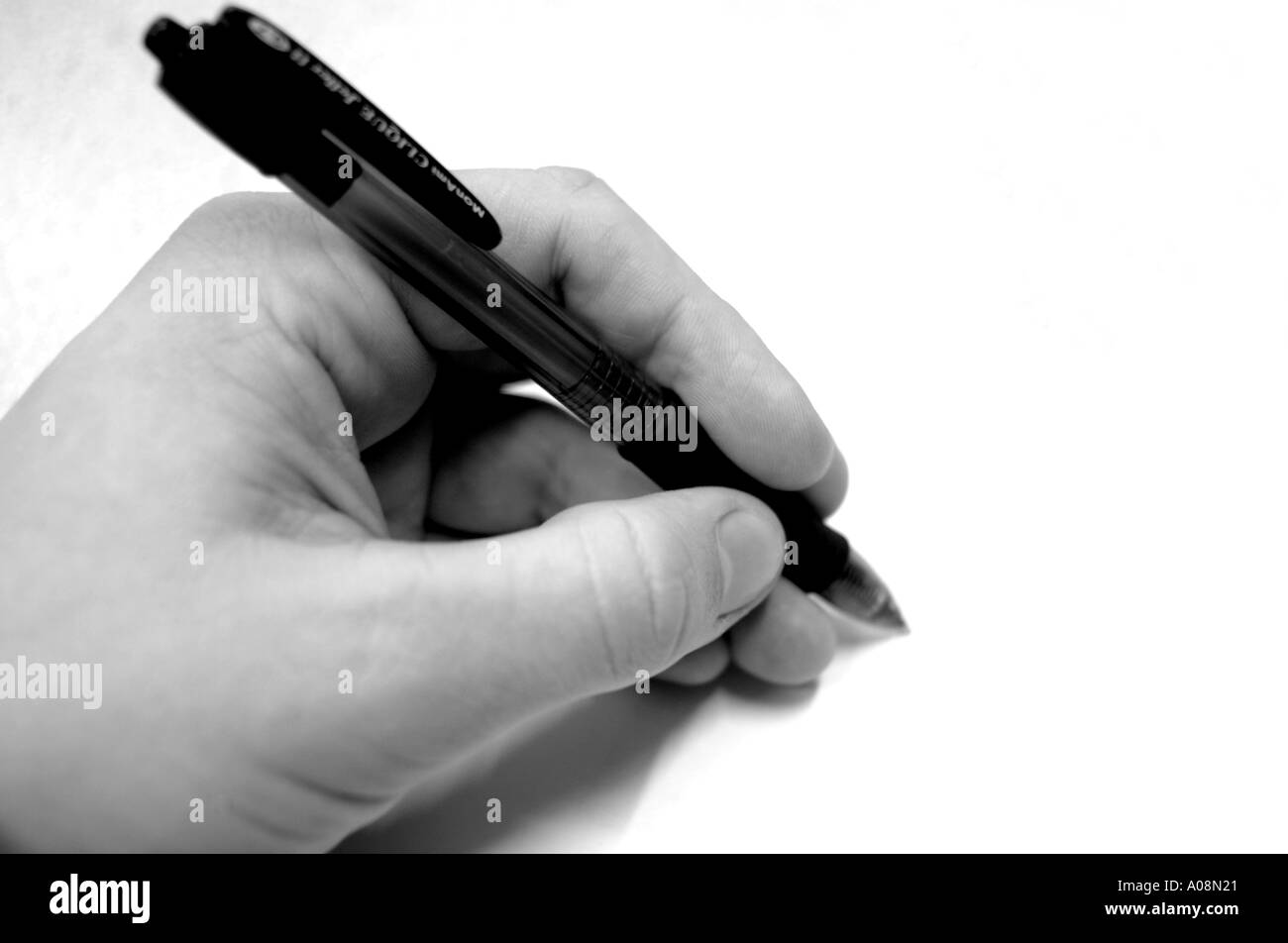 Close up hand writing pen Black and White Stock Photos & Images - Alamy