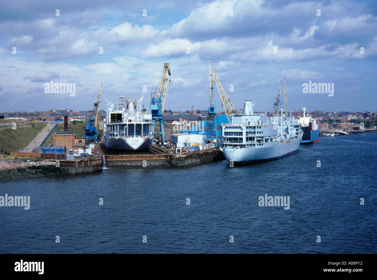 Ship repair Tyneside; River Tyne, Tyne and Wear, north east England, UK ...