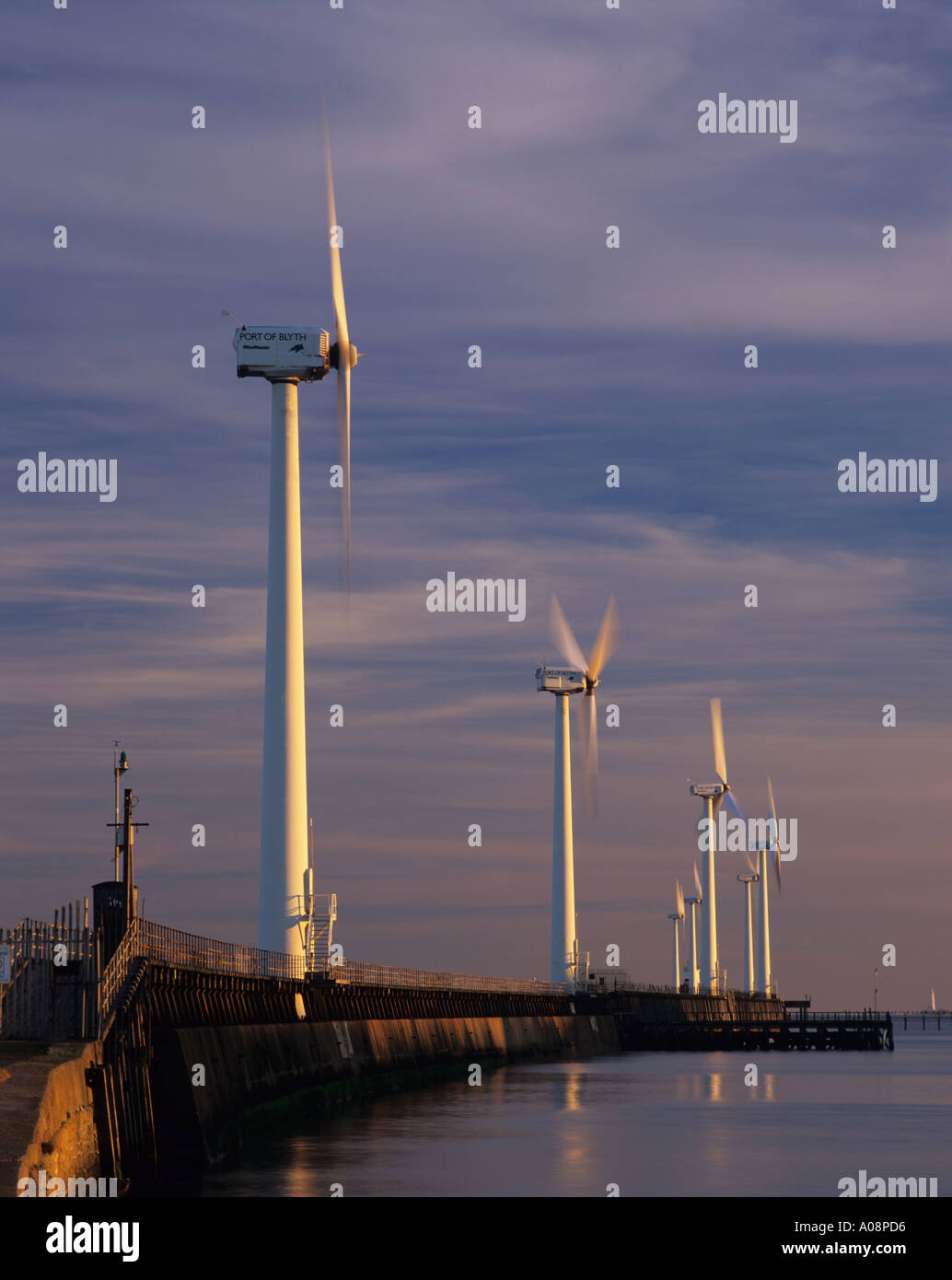 Portrait of wind turbines at the Port of Blyth Northumberland Stock ...