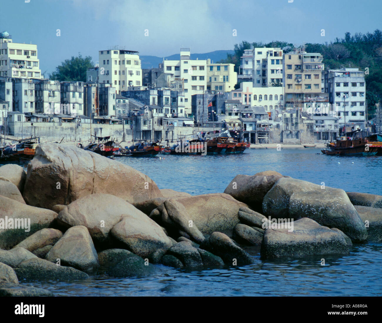 Chinese junks and mixed housing types, Stanley village, Hong Kong ...