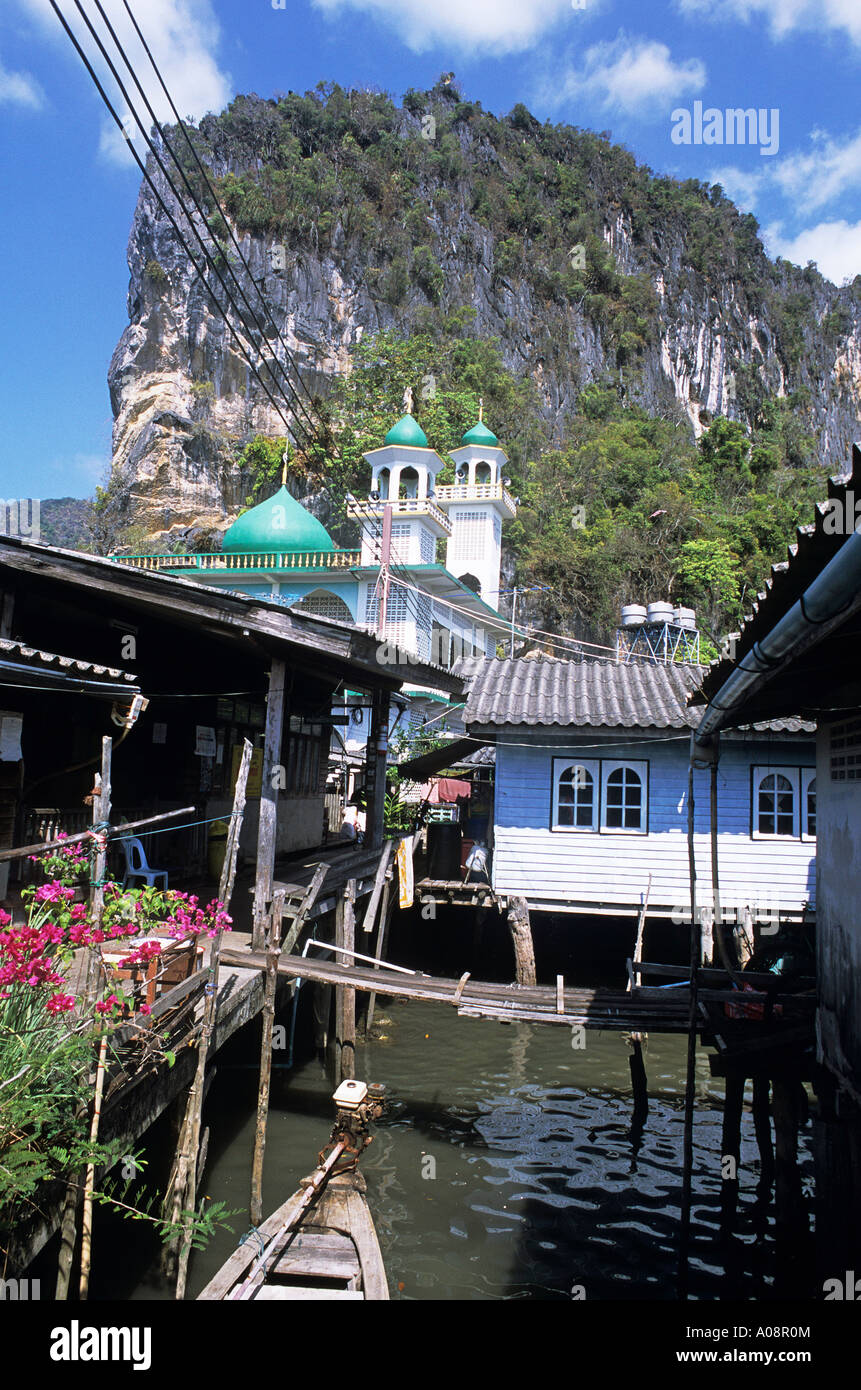 Mosque set in the cliffs on the floating Muslim village of Ko Panyi in ...