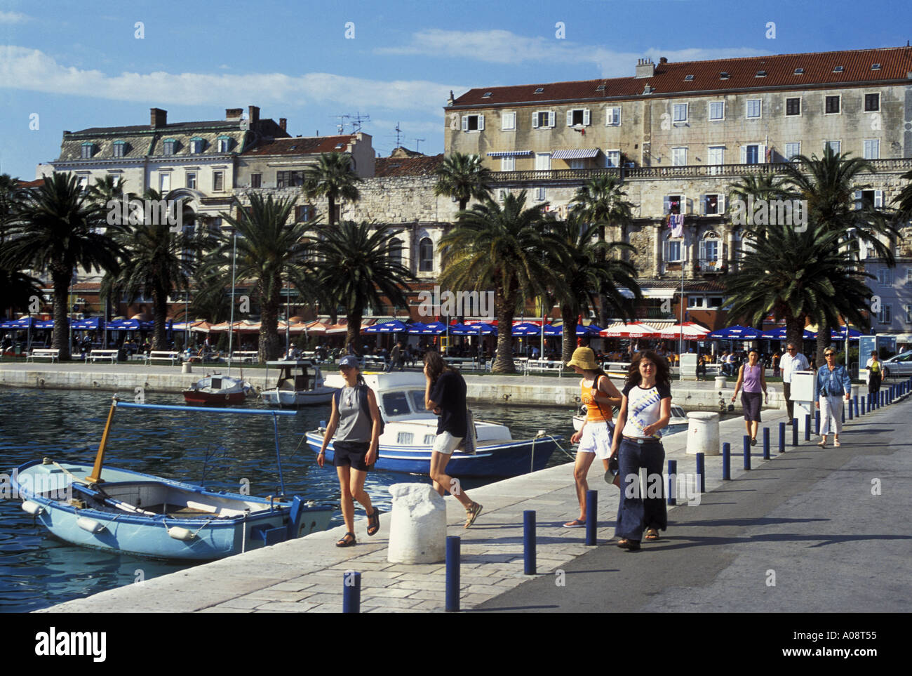 Trippers catching their boat Split harbour overlooking The Riva ...