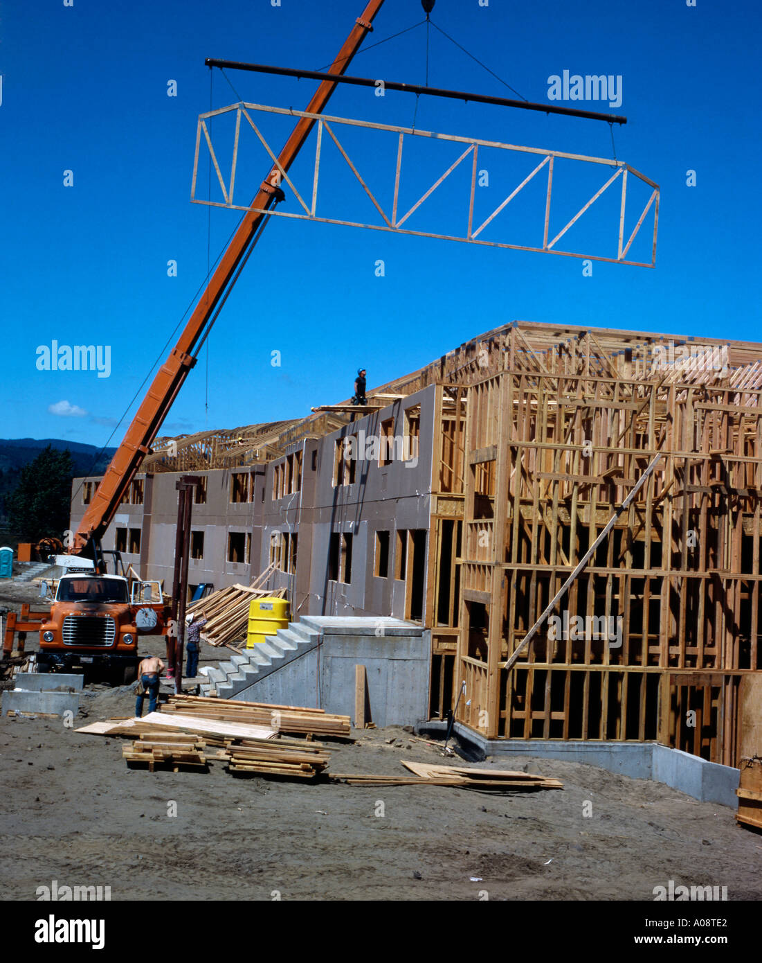 Construction using wood 2X4 and other timbers creating the skeleton of ...