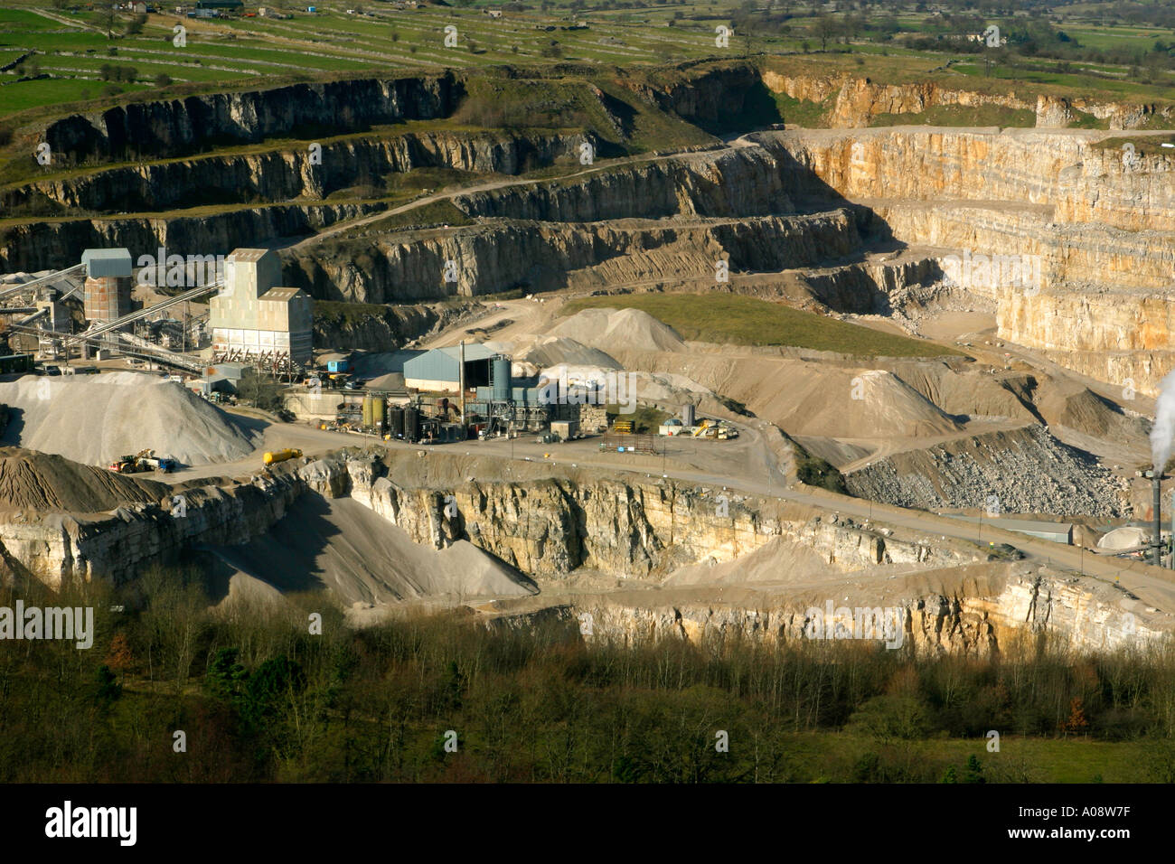 View of quarry used for extracting road stone in Cromford Derbyshire ...