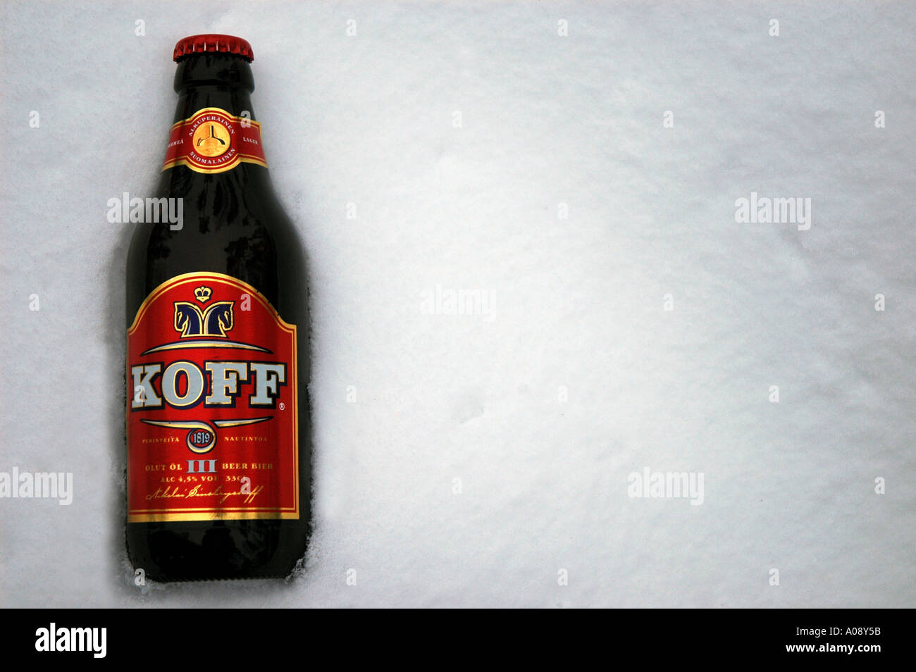 Finnish Koff beer in snow Stock Photo - Alamy