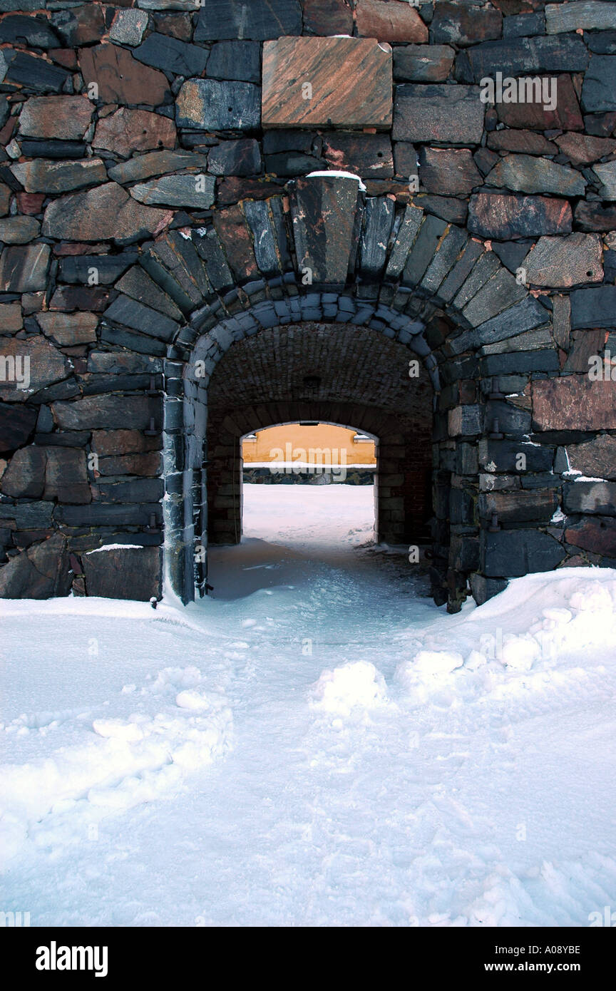 Stone wall of maritime fortress on Suomenlinna Island Helsinki Finland ...