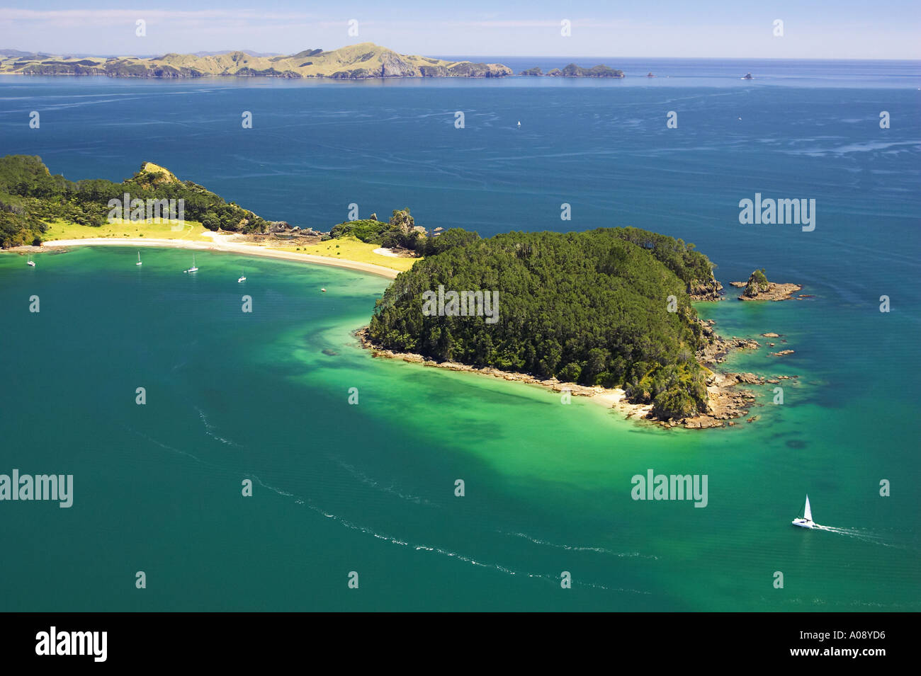 Motuarohia Roberton Island Bay of Islands Northland New Zealand aerial ...