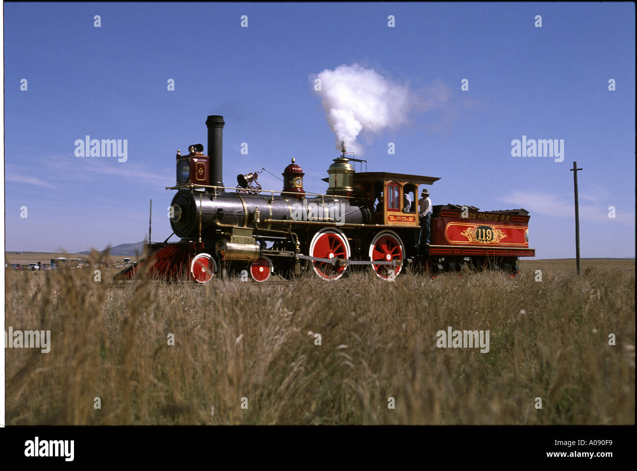 union pacific railroad steam locomotive 119 at promontory, utah, usa ...
