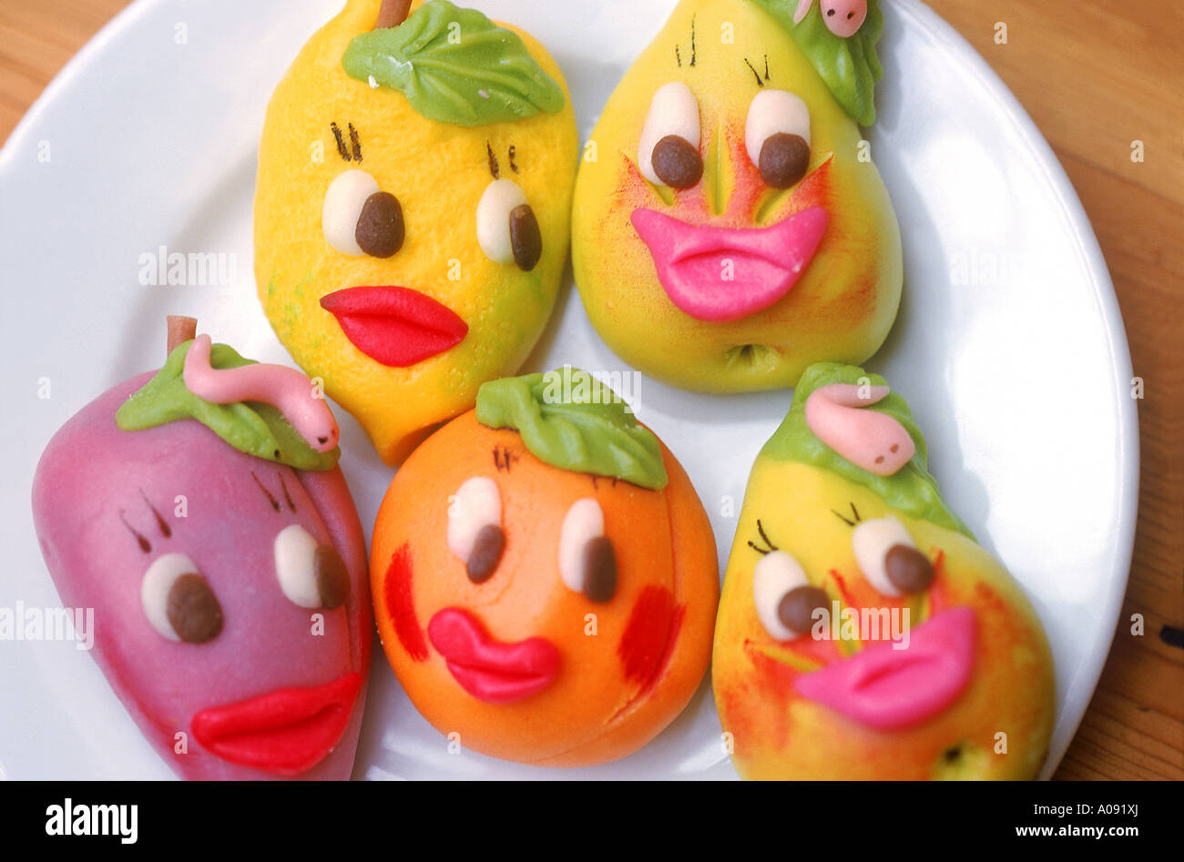 Marzipan in different shapes and colors Stock Photo - Alamy