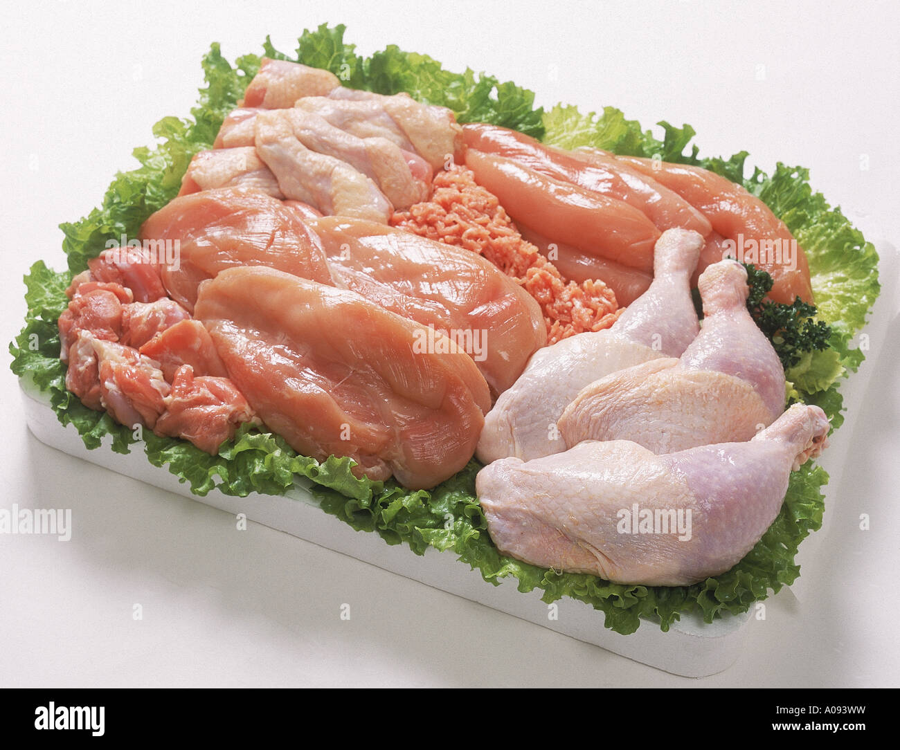 Assorted Uncooked Chicken with Lettuce Stock Photo - Alamy