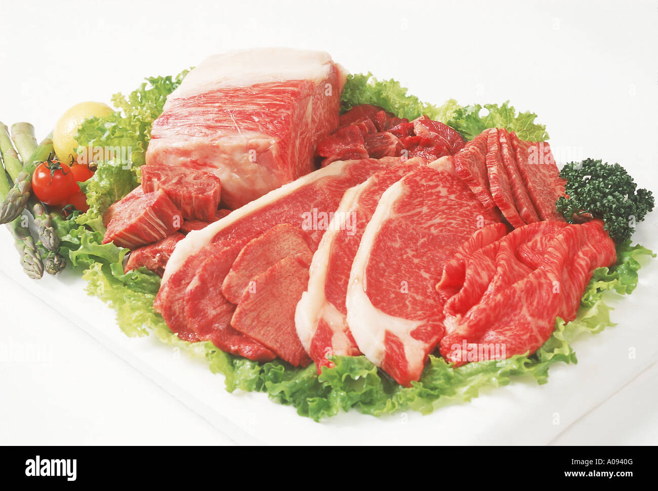 Assorted Cuts of Uncooked Beef Stock Photo - Alamy