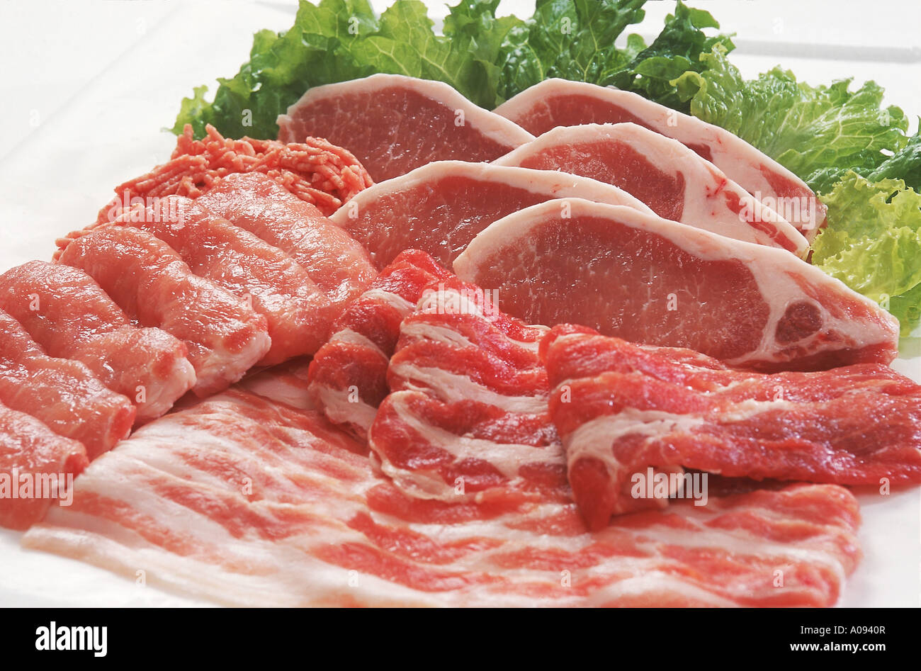 Assorted Cuts of Uncooked Pork Stock Photo - Alamy