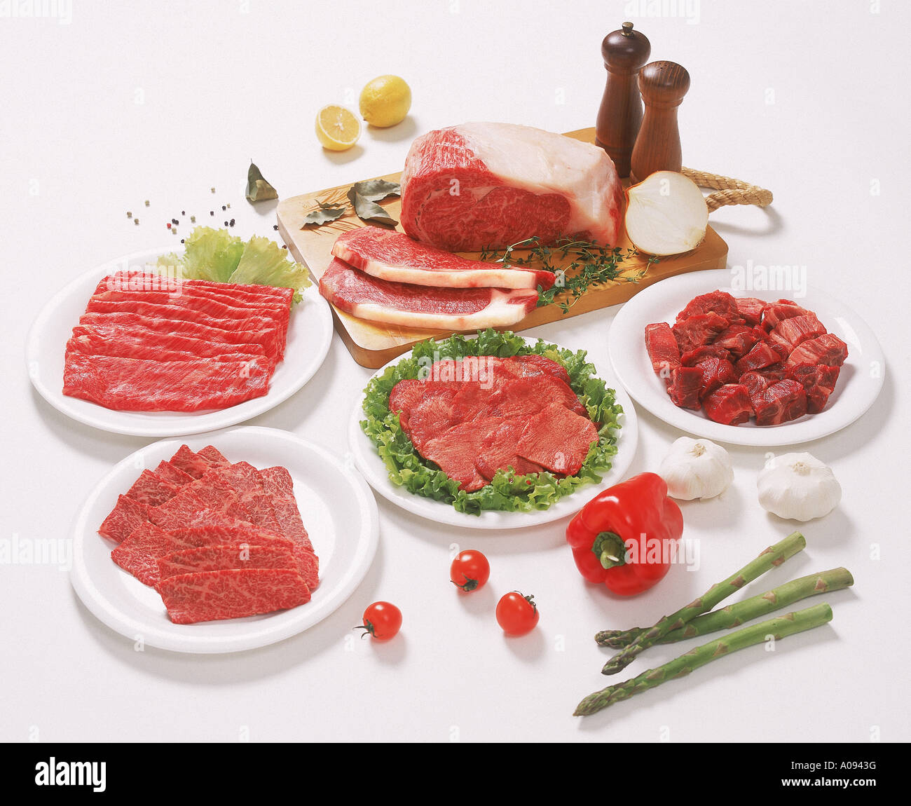 Assorted Cuts of Beef with Vegetables Stock Photo - Alamy