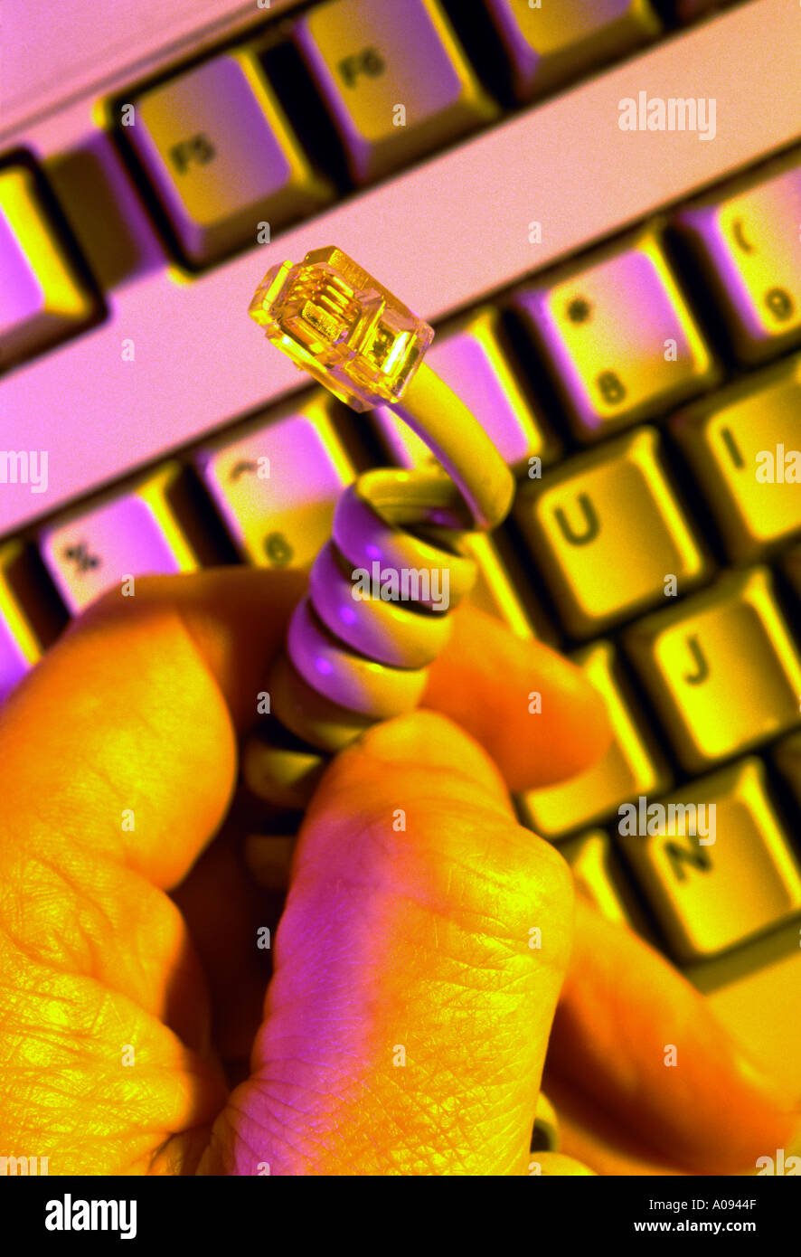 Telephone conection cable computer Stock Photo - Alamy