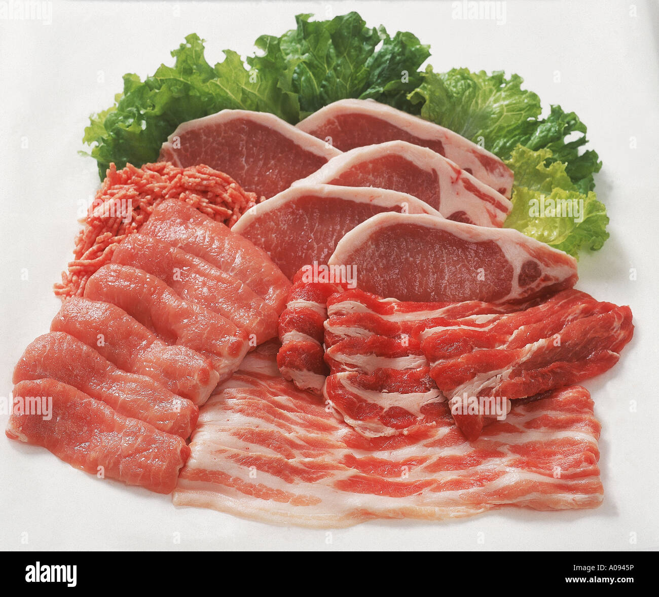 Assorted Cuts of Uncooked Pork Stock Photo - Alamy