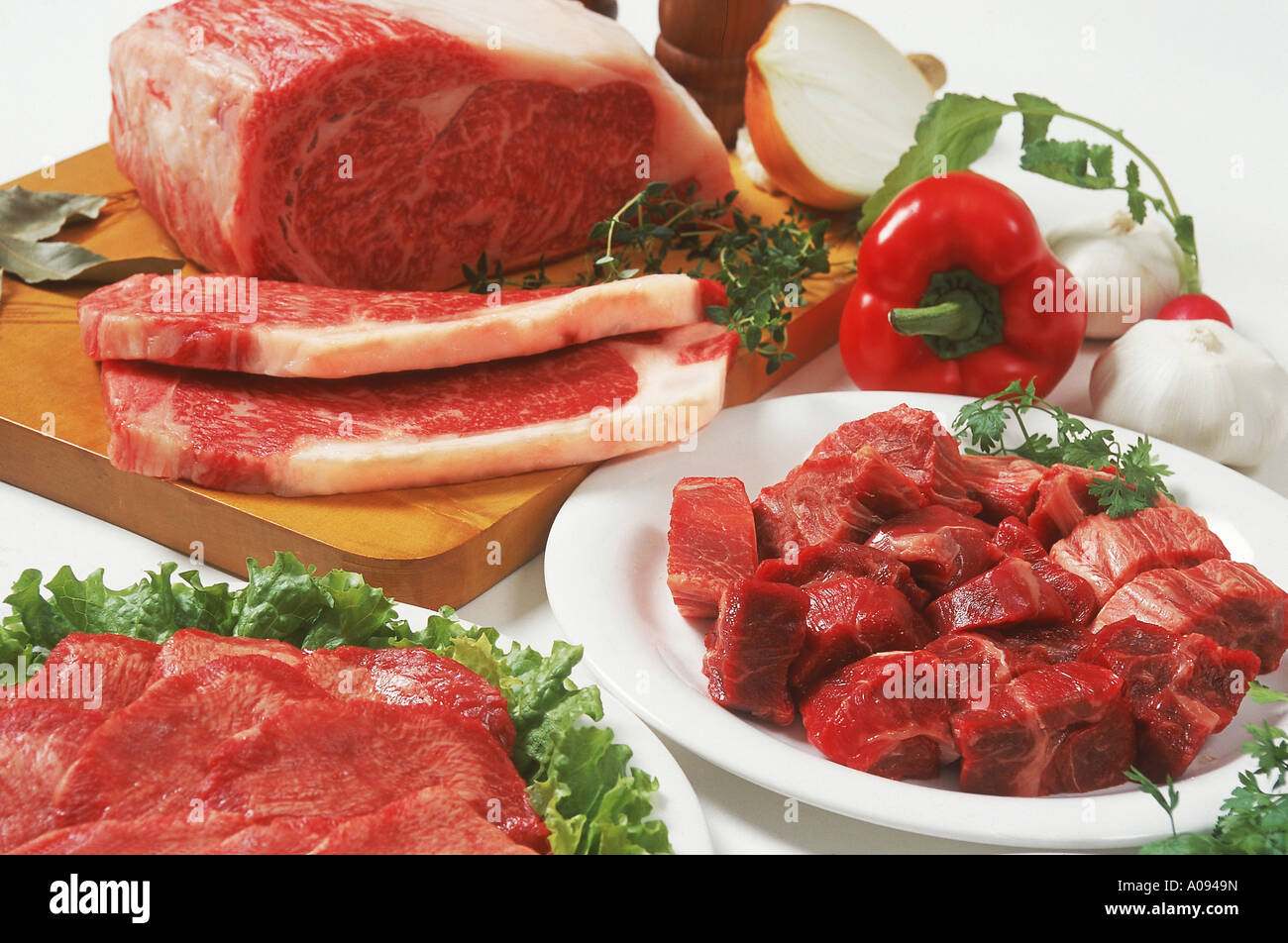 Assorted Cuts of Beef with Vegetables Stock Photo - Alamy