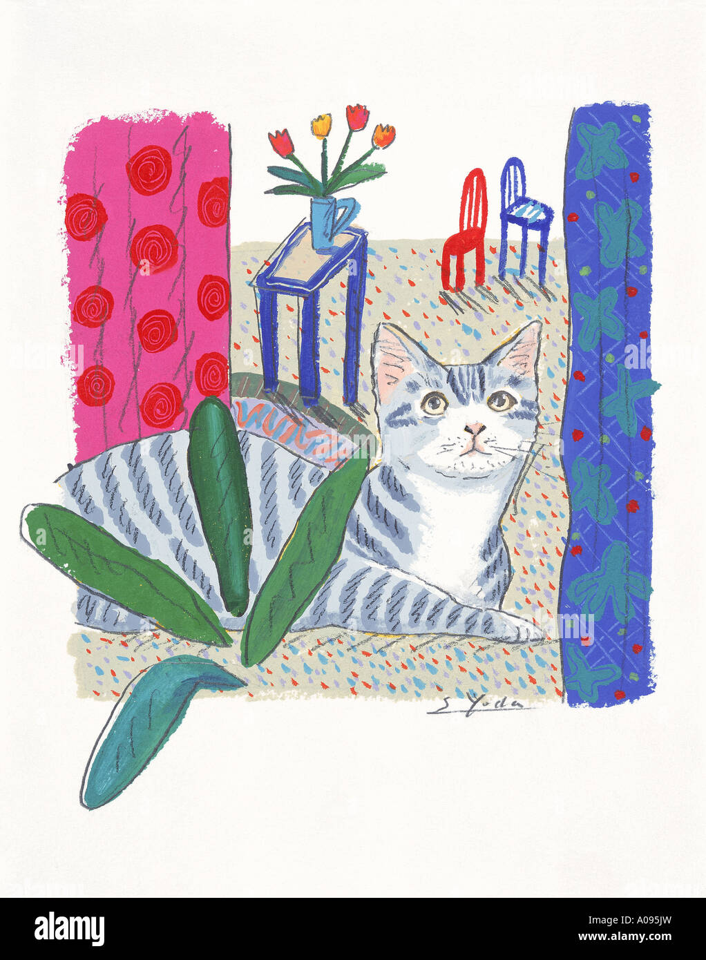 An illustration of a cat Stock Photo - Alamy