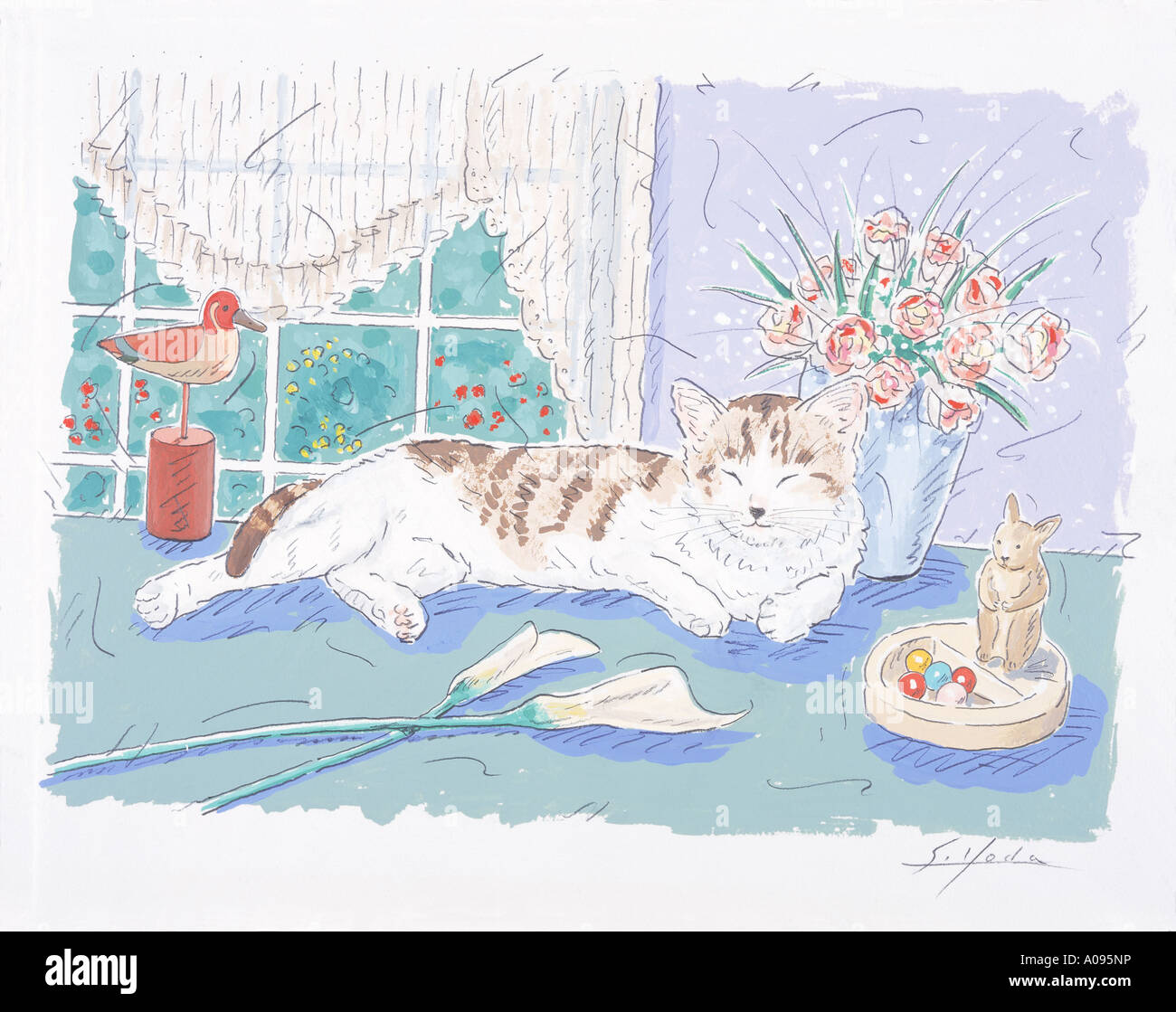 An illustration of a cat Stock Photo - Alamy