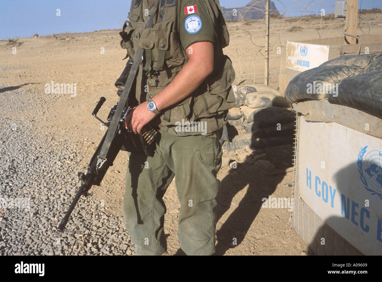 Canadian peacekeeper with machine gun on duty in Eritrea during border ...