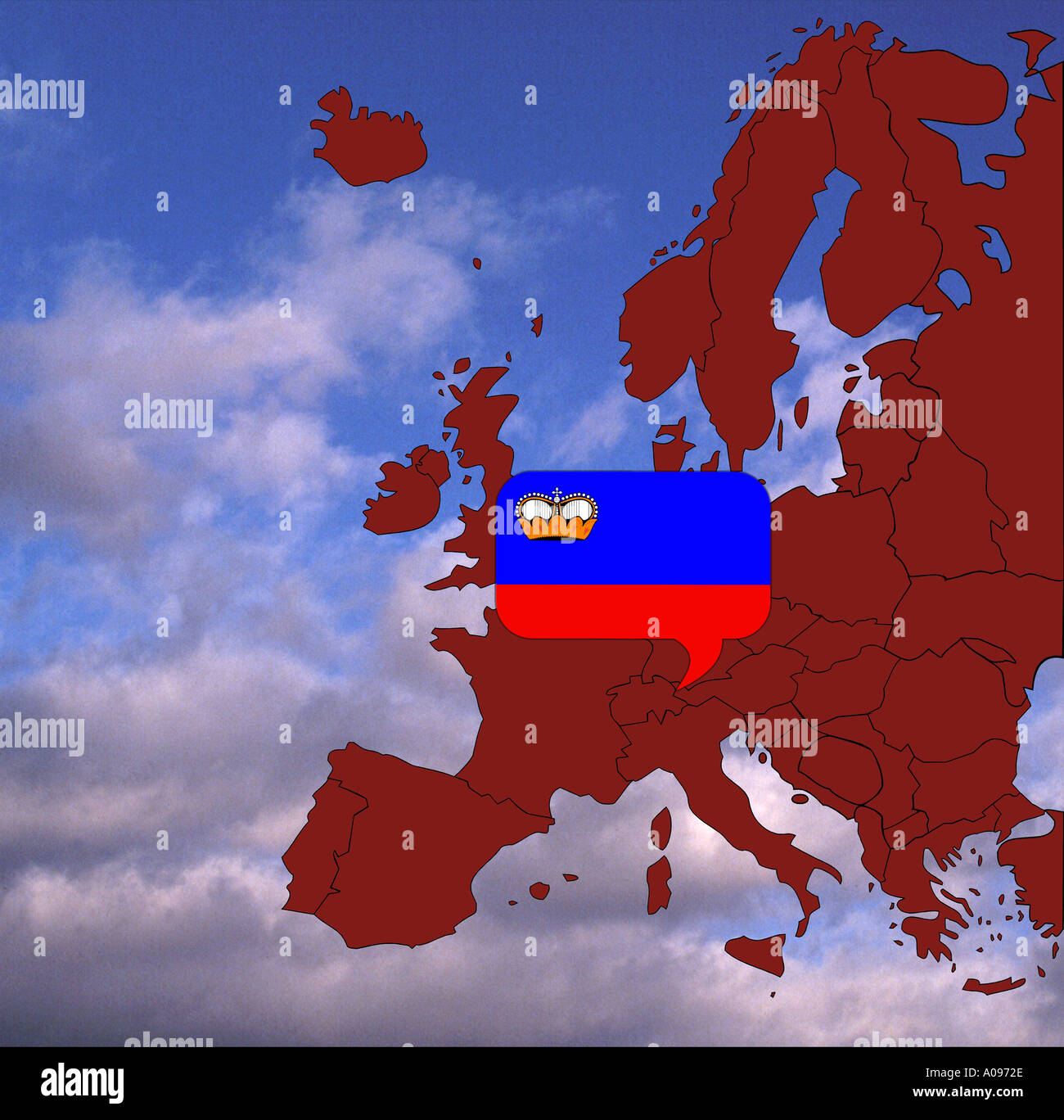 Europe map and flag of Liechtenstein Stock Photo - Alamy