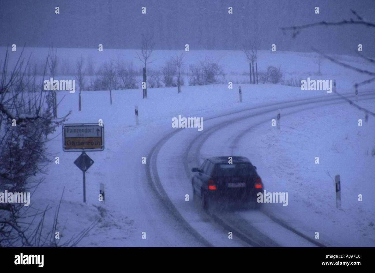 street in winter snow ice fog car attention snowcovered road bad road ...