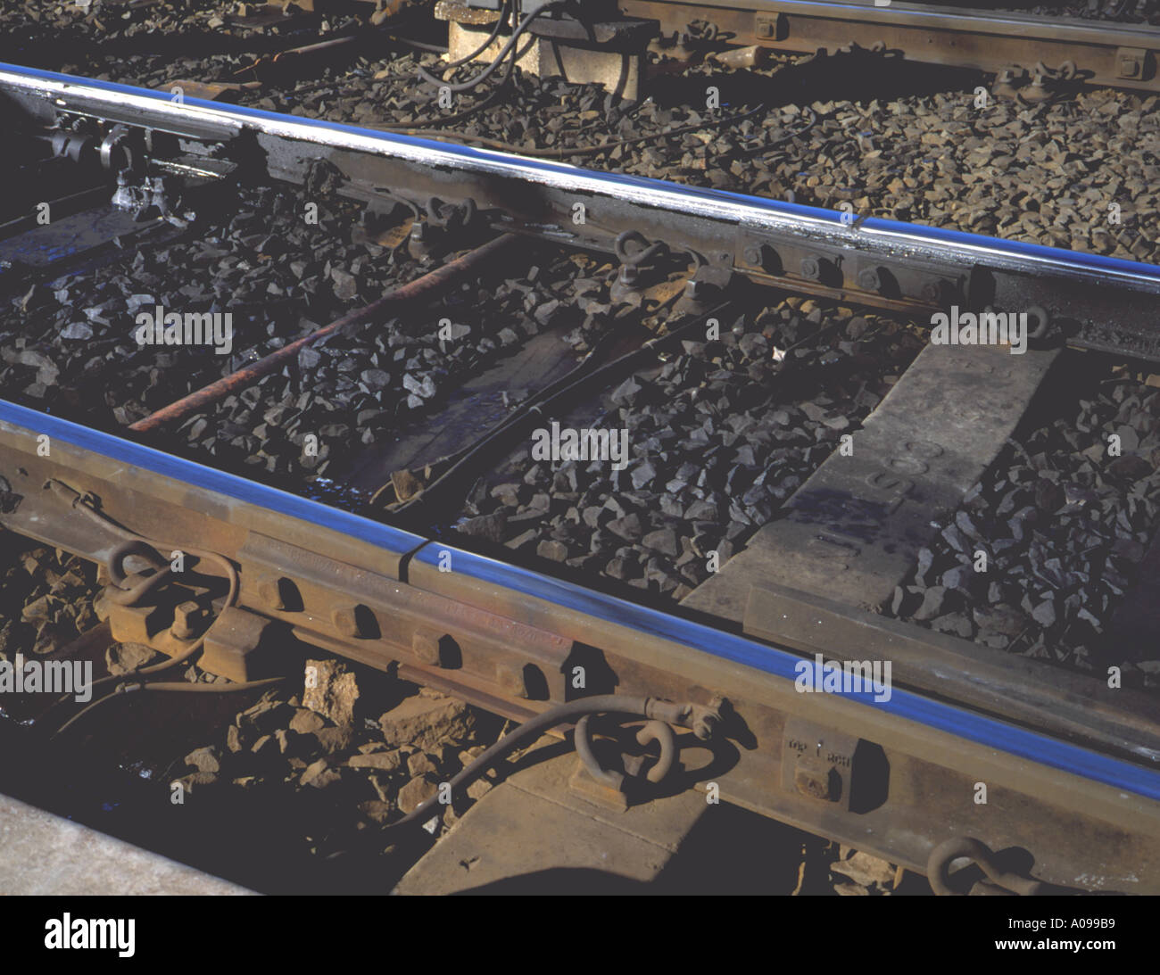 Fish-plated thermal expansion joint in railway lines, UK Stock Photo ...