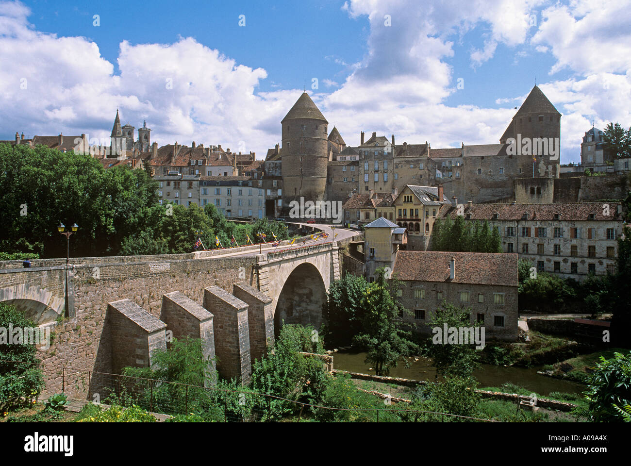 Semur en Auxois medieval ramparts and cracked Golden Orle Tower Stock ...