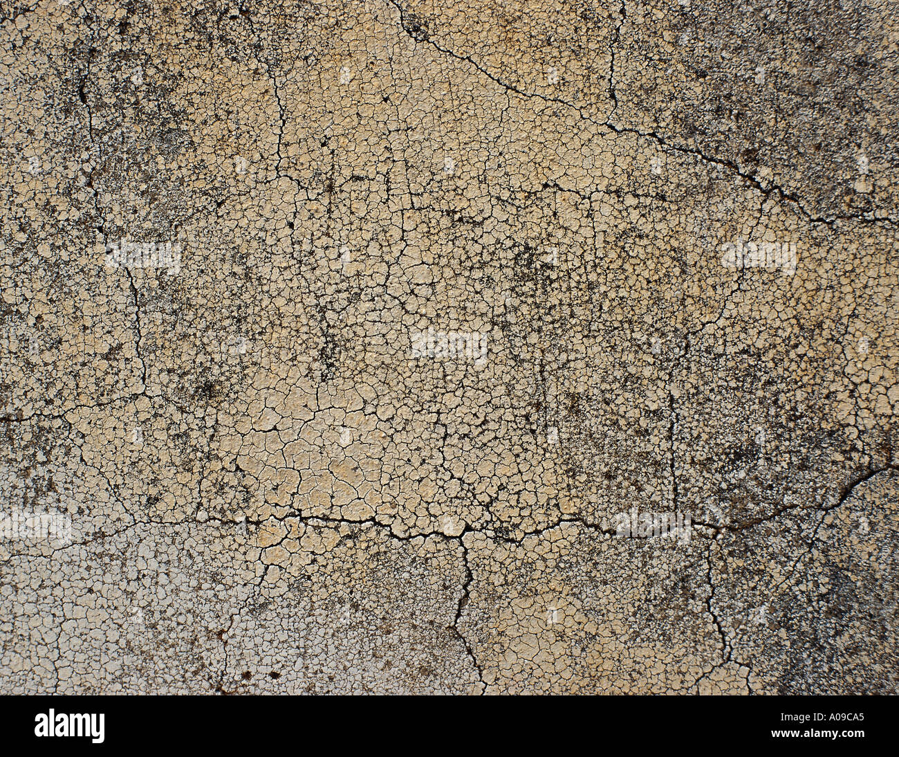 A close up of an aged and weathered cracked cement or concrete surface ...
