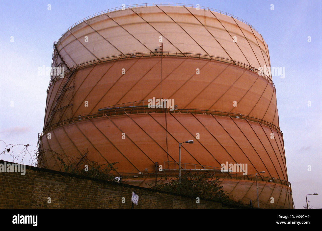 A full gasometer holding liquid gas for distribution to the domestic ...