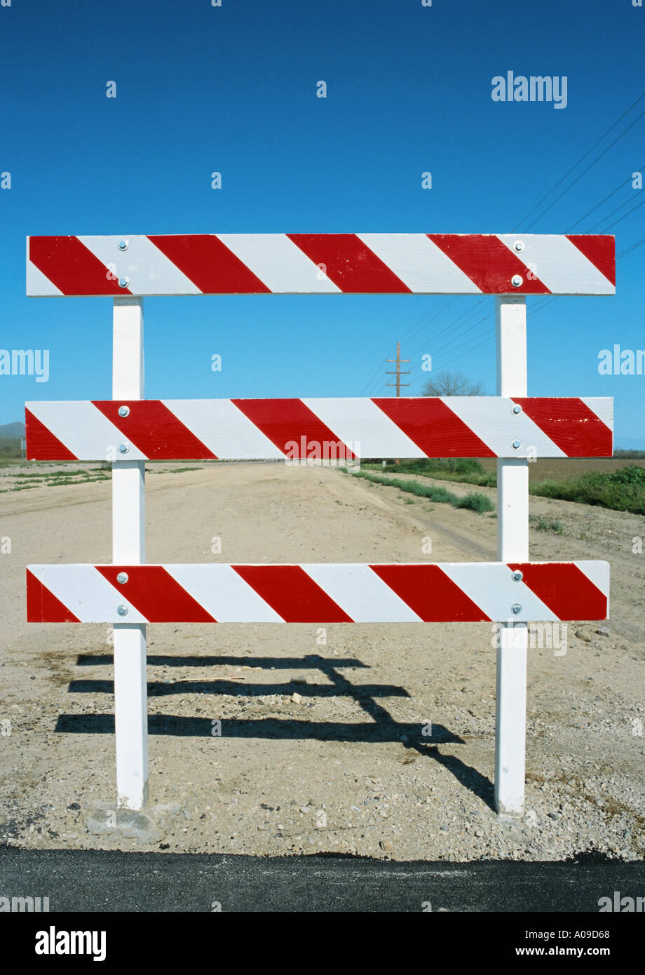 Road block warning sign or barricade Stock Photo - Alamy
