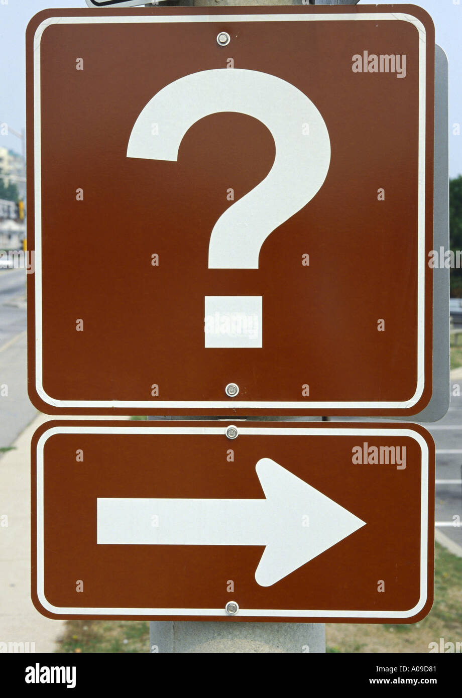 A close up of a brown and white information turn right road sign Stock ...
