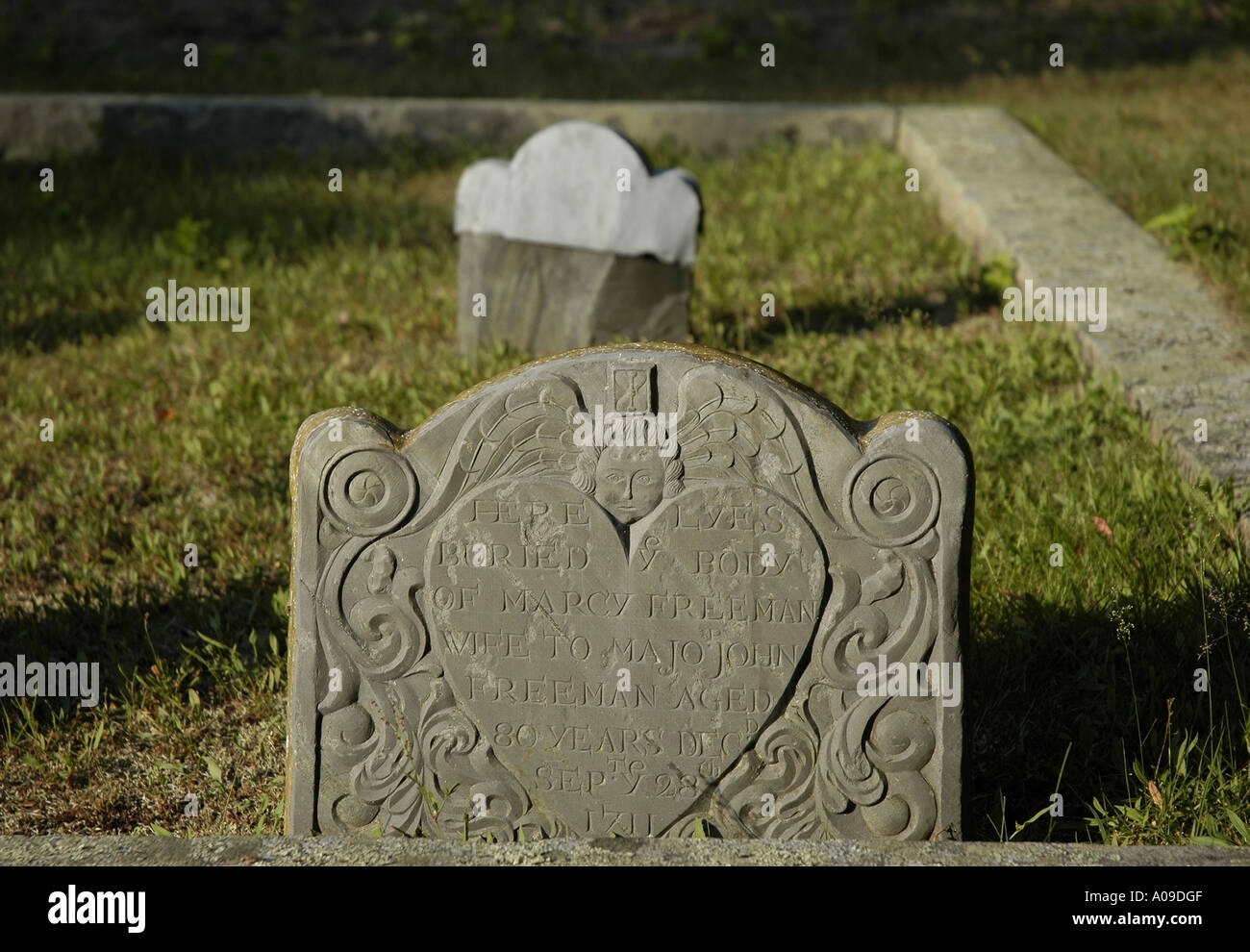 An ancient grave stone in historic Old Cove Burial Ground, Eastham ...
