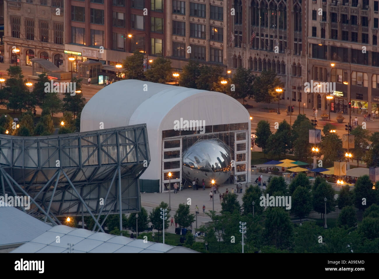 Aerial view of Cloud Gate under modification within Millenium Park ...
