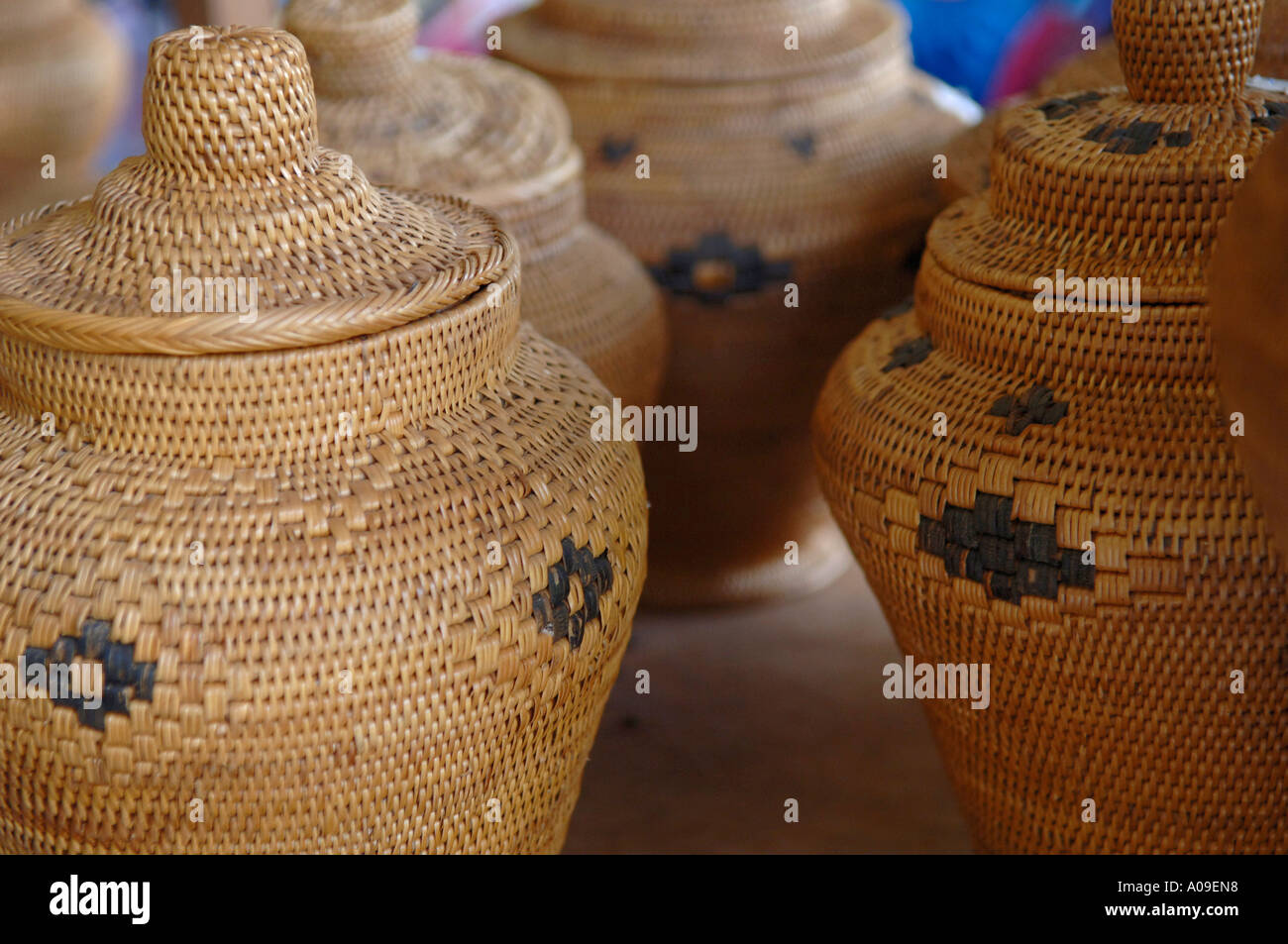 Ali baba wicker baskets, open air shop Candi Dasa Bali Indonesia Stock ...