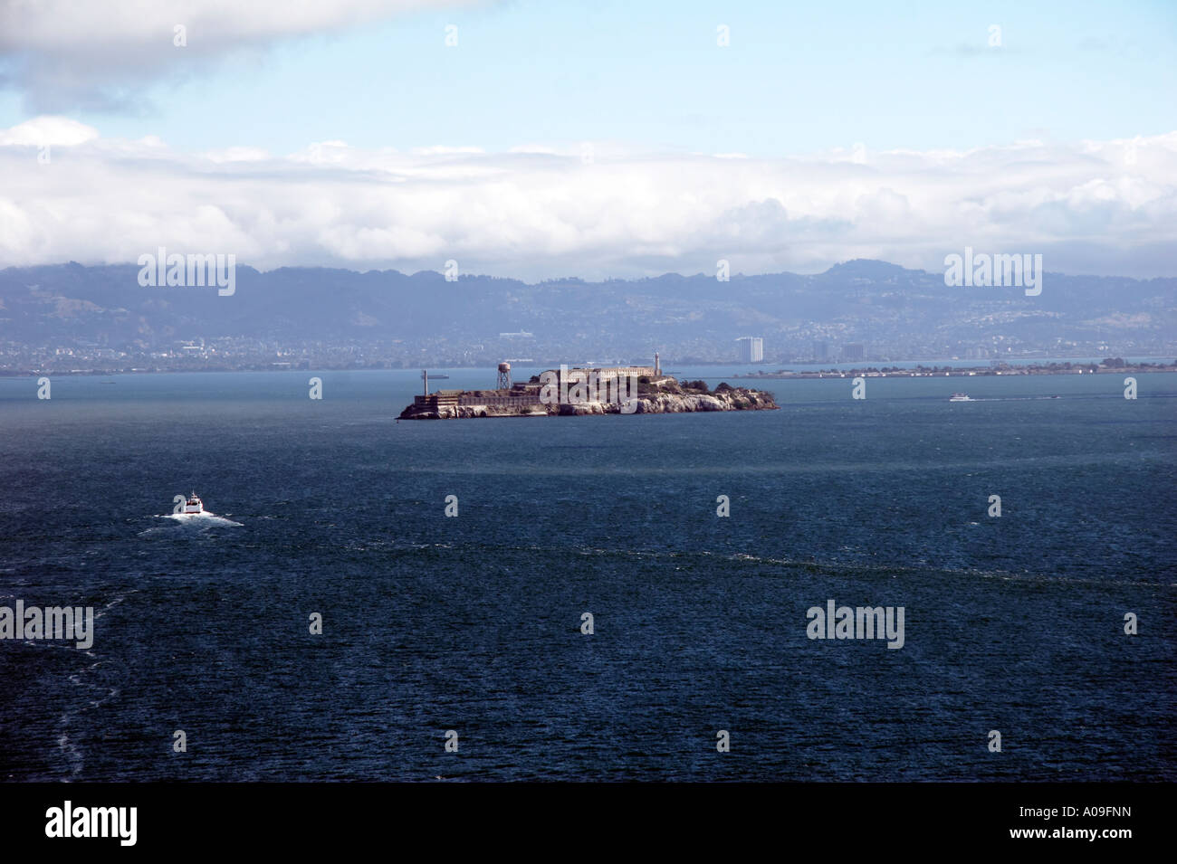 Alcatraz Island is located in the middle of the San Francisco Bay Stock ...