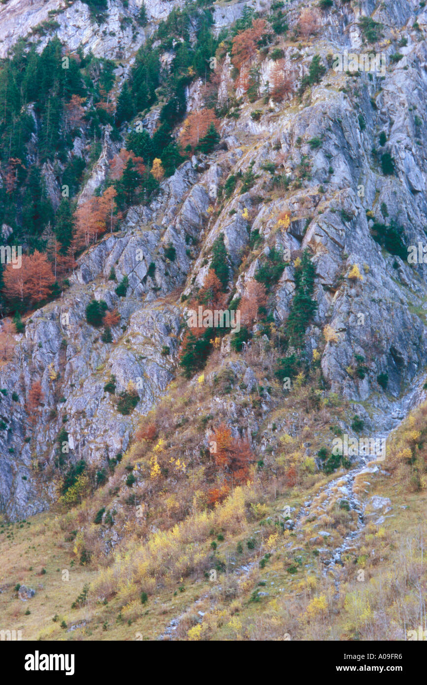 Part of a mountain rock face in Alpine landscape near Lauterbrunnen in ...