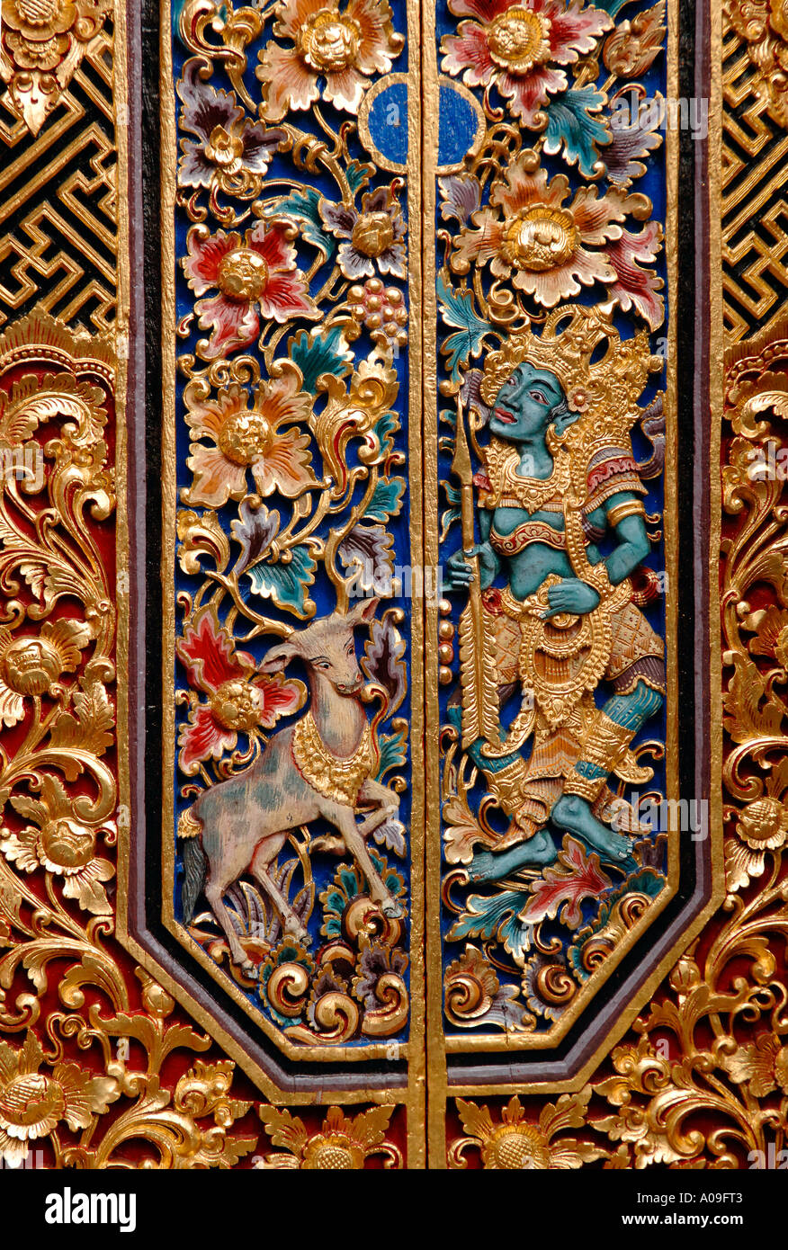 Ornate gilded doors at the temple of Pura Dalem Agung, Sacred Monkey ...