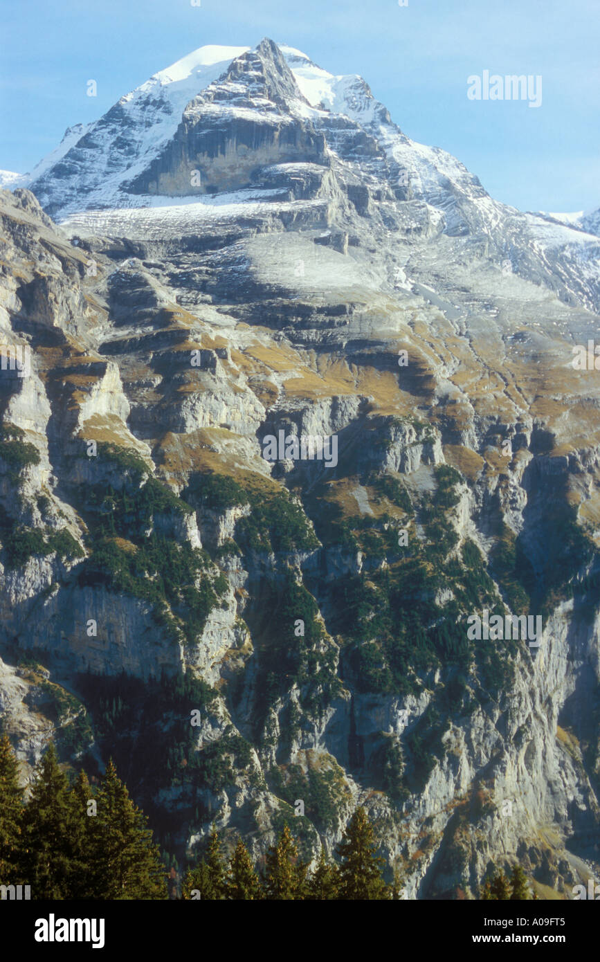 Top of a mountain rock face in Alpine landscape near Lauterbrunnen in ...