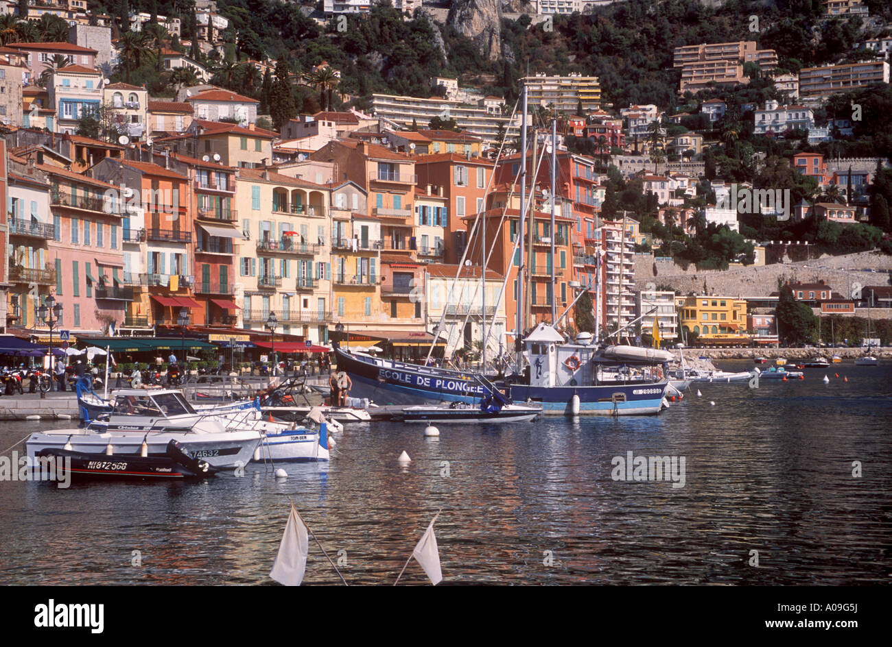 Villefranche sur Mer, Colourful houses restaurants surround the old ...