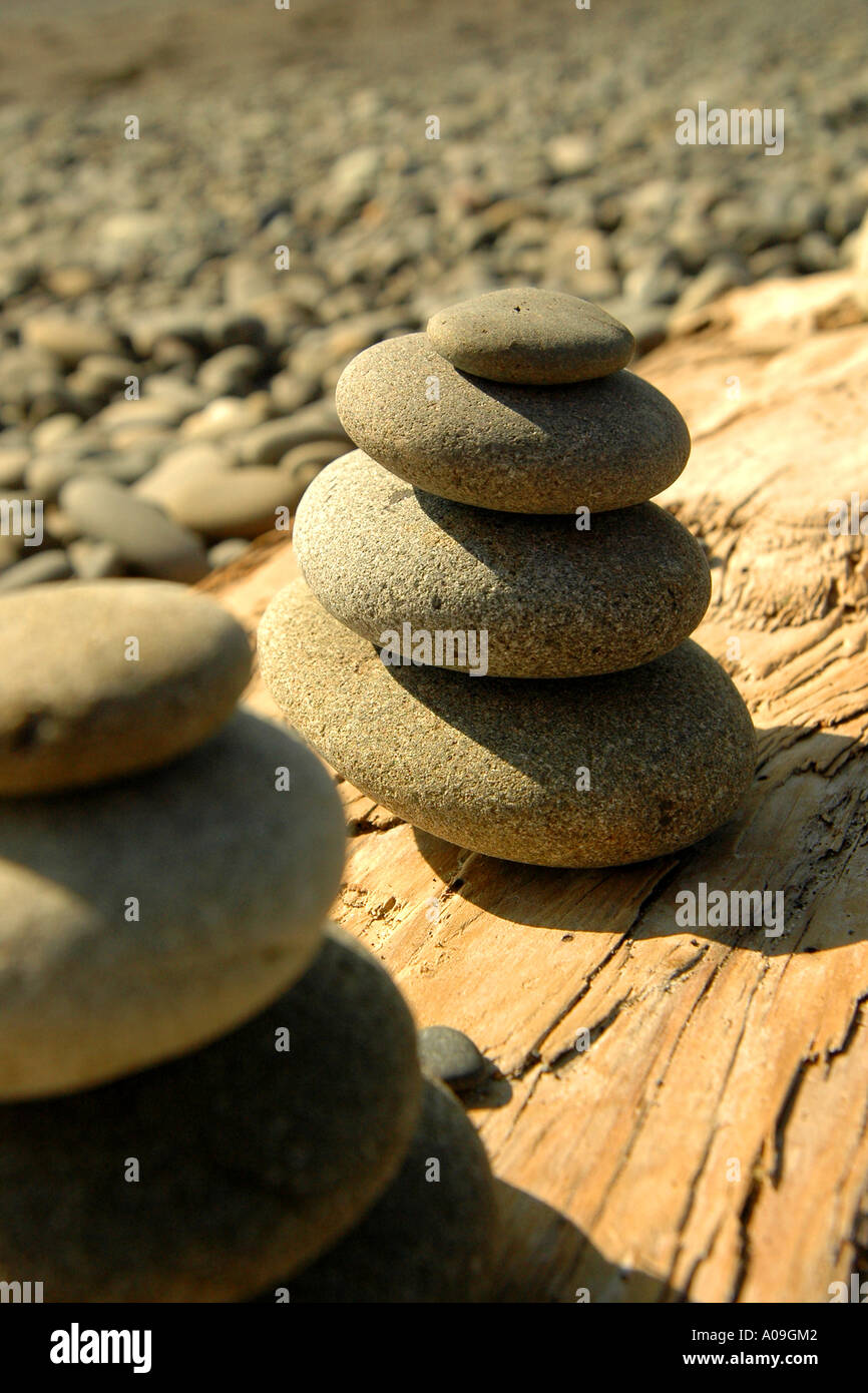 Rock cairns on Pacific Northwest beach, WA Stock Photo - Alamy