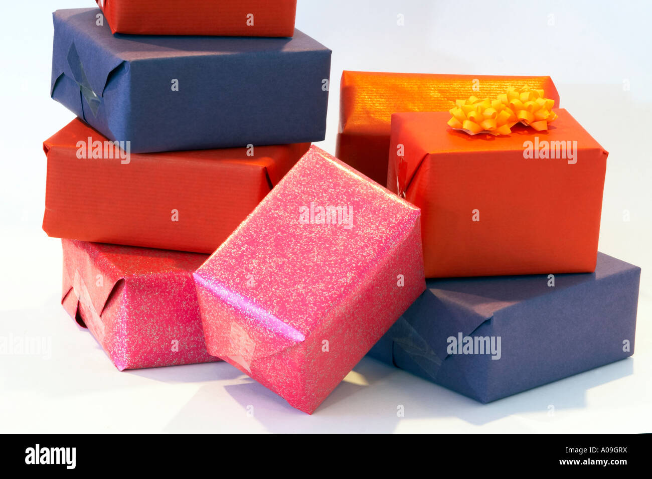 Colorful Group of gifts in different colors and wrapping Stock Photo ...