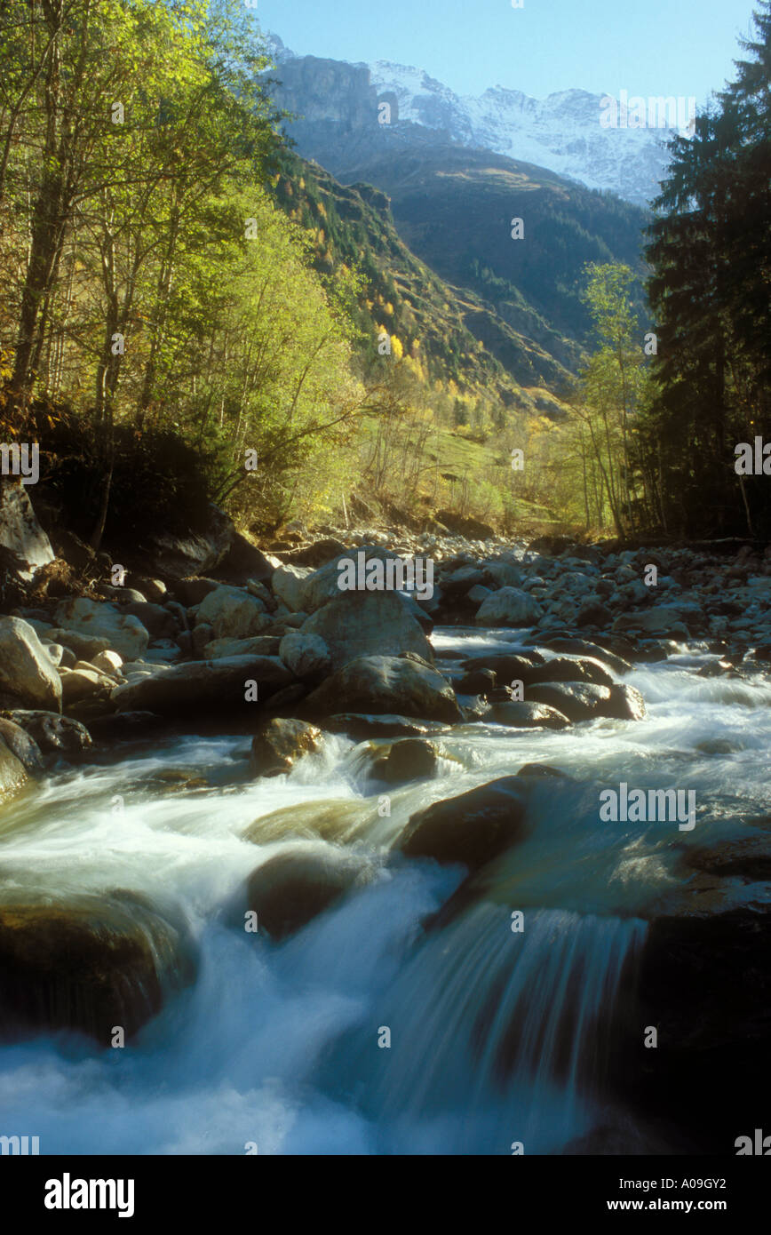 Tumbling river in Alpine landscape near Lauterbrunnen in the Bernese ...