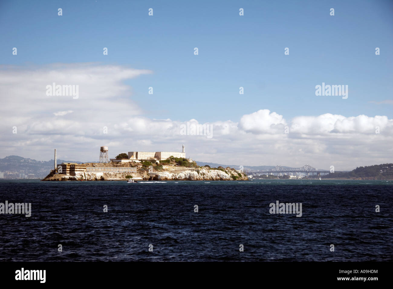 Alcatraz Island is located in the middle of the San Francisco Bay Stock ...