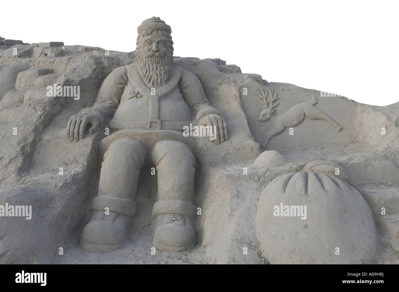 Santa Claus sand sculpture at the sand city festival at Lara Beach ...