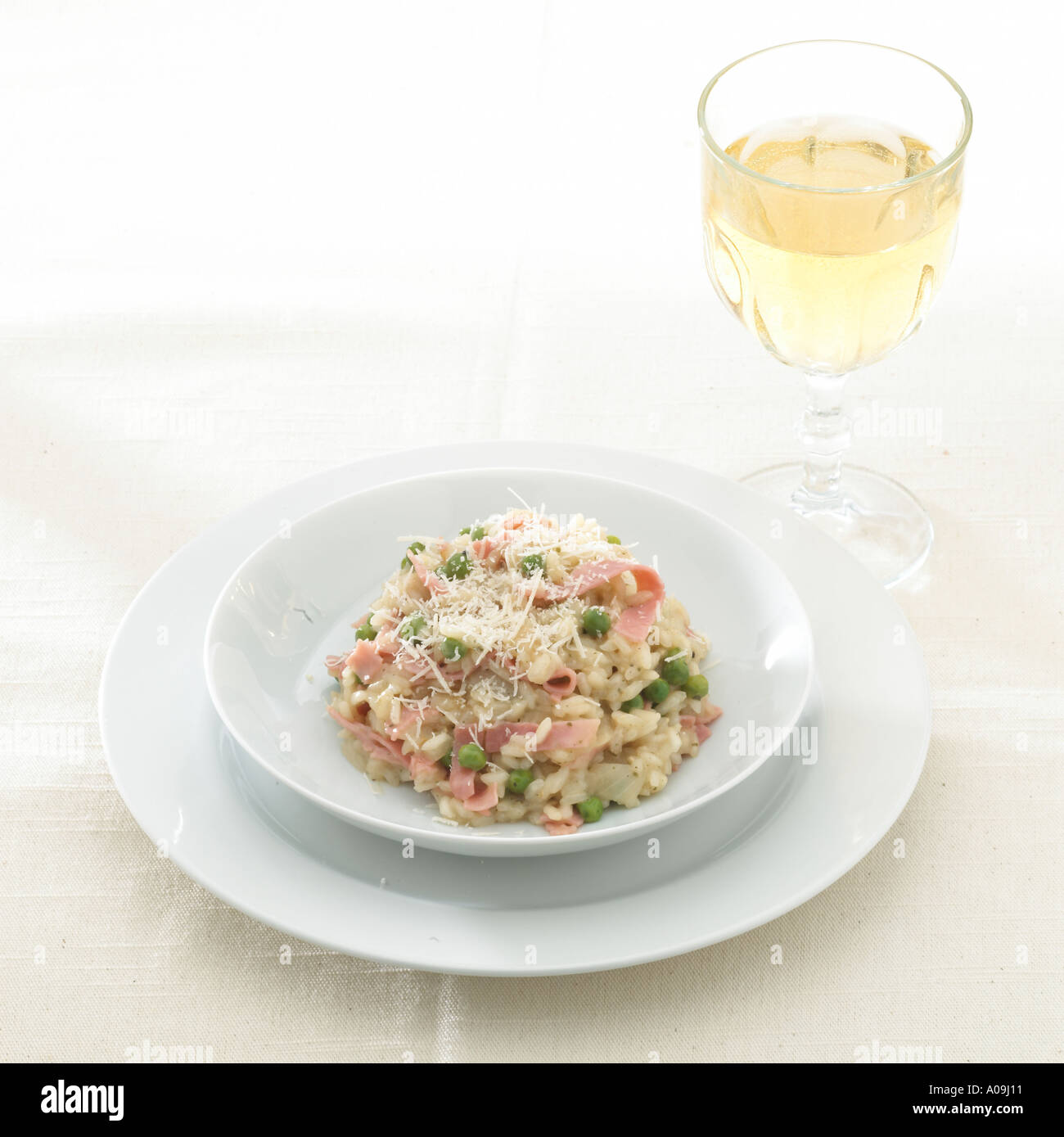 Ham Pea Risotto with parmesan cheese glass of white wine Keywords Rice ...