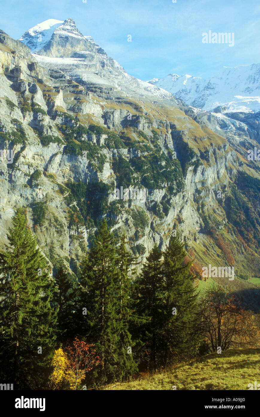 Alpine landscape near Lauterbrunnen in the Bernese Oberland in ...