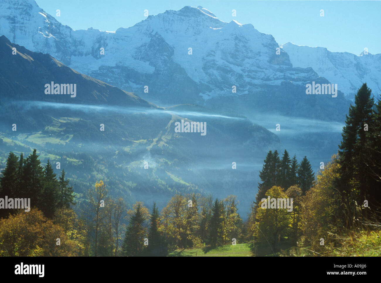 Alpine landscape near Lauterbrunnen in the Bernese Oberland in ...