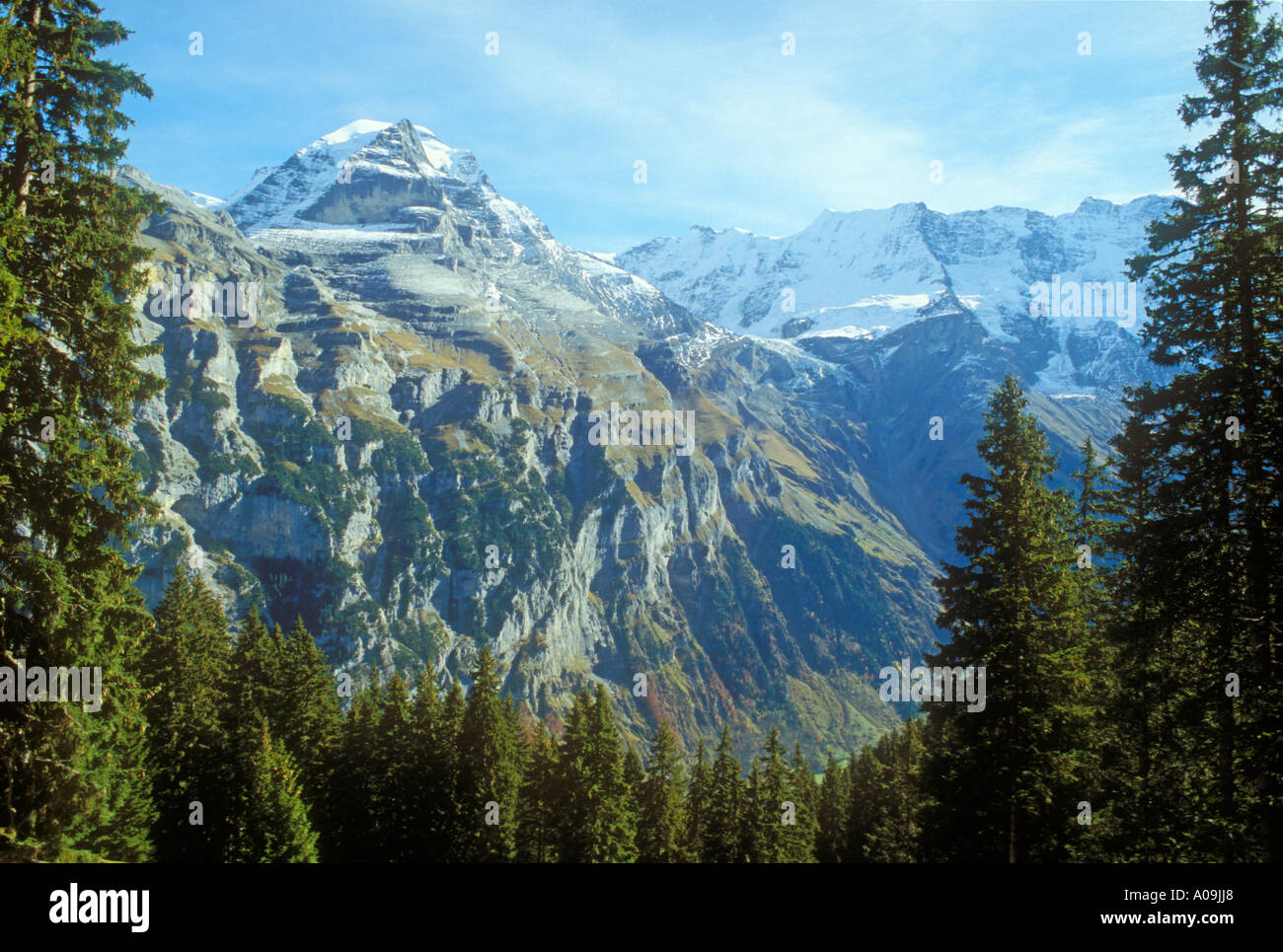 Alpine landscape near Lauterbrunnen in the Bernese Oberland in ...