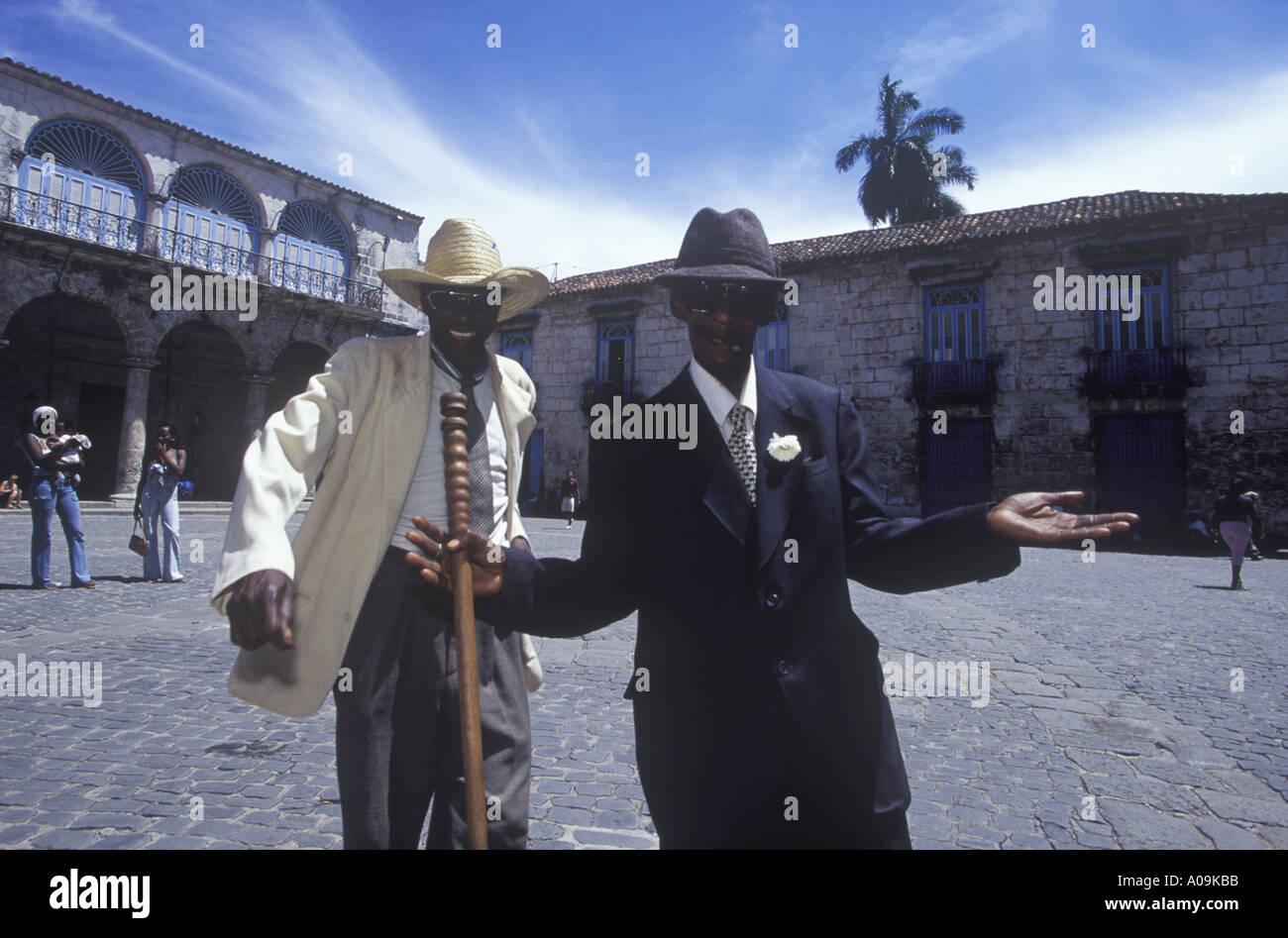 Cuban men dance and entertain at PLAZA DE LA CATEDRAL Havana Vieja Cuba ...
