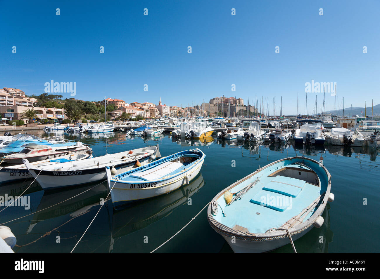 Harbour looking towards the Citadelle, Calvi, La Balagne, Corsica ...